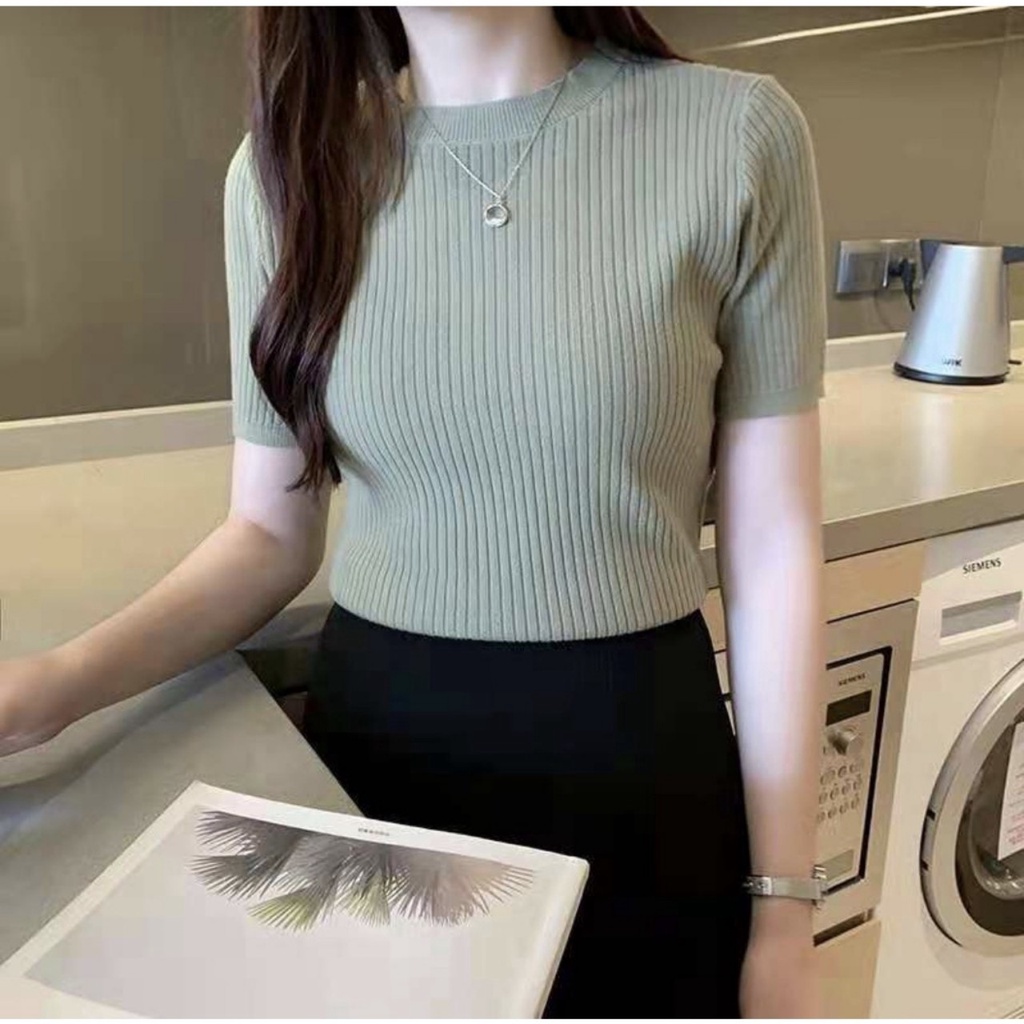 Áo len tăm cộc tay nữ cổ tròn mềm mịn dày dặn co giãn cao cấp nhiều màu ...