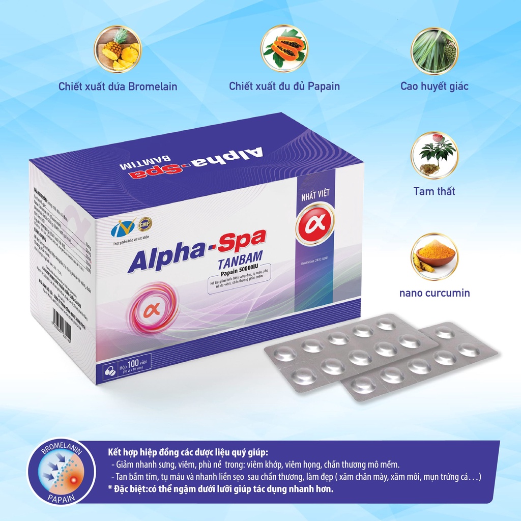 ALPHA-SPA giảm sưng, viêm, phù nề trong viêm khớp, viêm họng, chấn ...