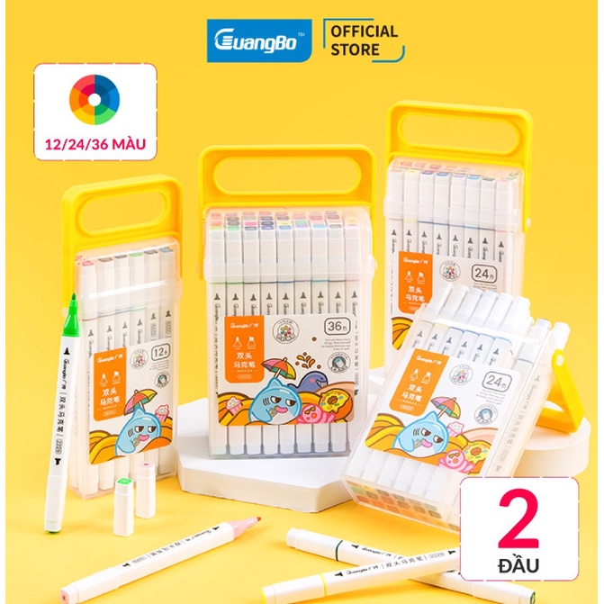 BÚT MÀU MARKER 2 ĐẦU CAO CẤP GUANGBO THÂN VUÔNG 36/24/12 MÀU - HỘP NHỰA H02231, H02232, H02233 ...