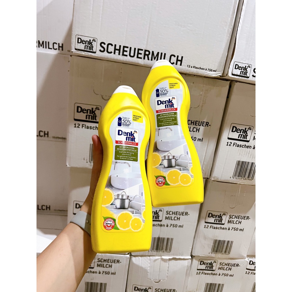 KEM TẨY XOONG NỒI INOX VÀ ĐỒ SỨ DENKMIT Scheuermilch 750ml-ge/dp ...