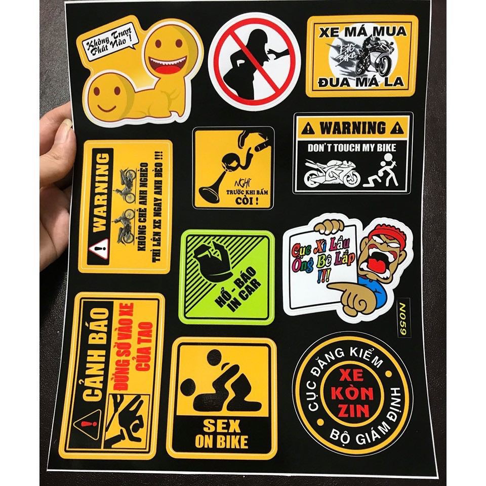 TEM CHÌM HÌNH CÁC STICKER CẢNH BÁO " ĐỪNG SỜ VÀO XE CỦA TAO ...
