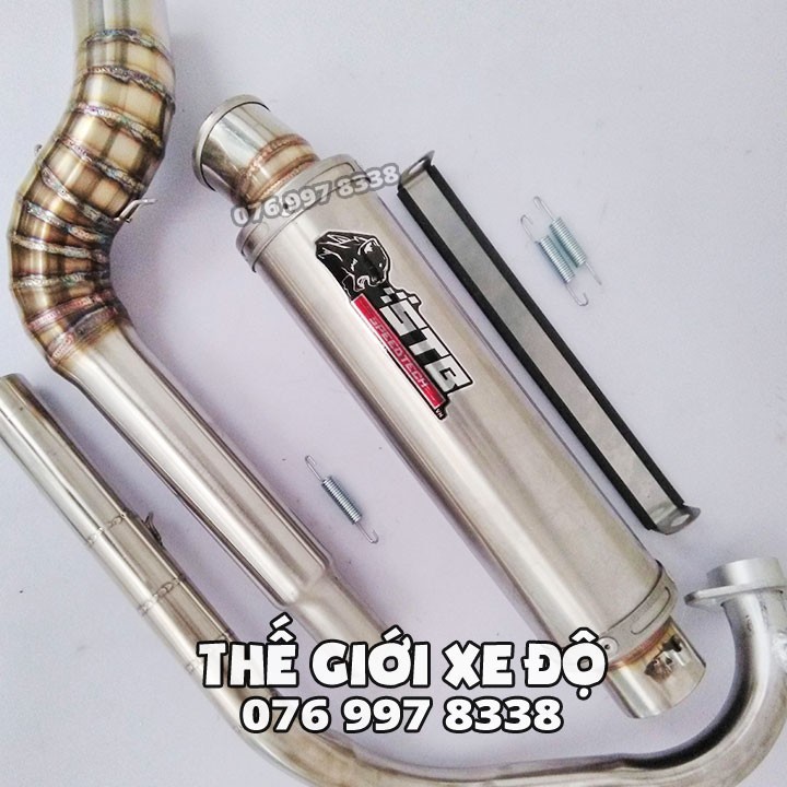 Bộ pô STB full cổ pô Satria tăng cong 2 khúc kiểu cổ con sâu độ bô nổ ...