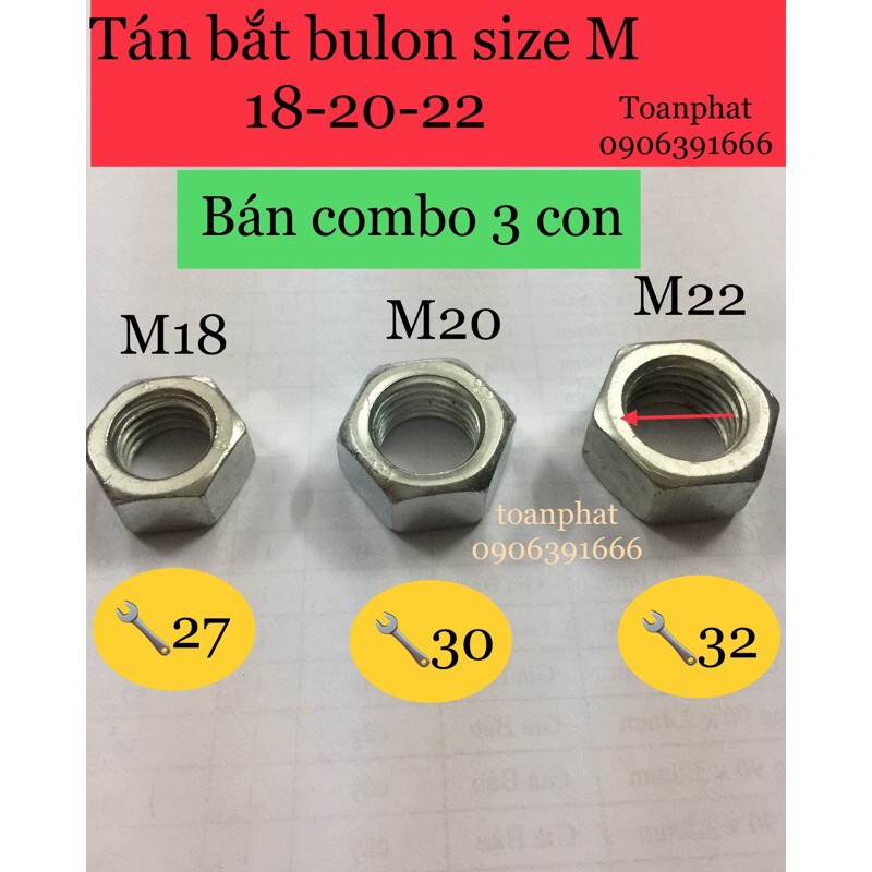 [Combo] 3 con tán | ecu bắt bulon size M18-M20-M22 | Shopee Việt Nam