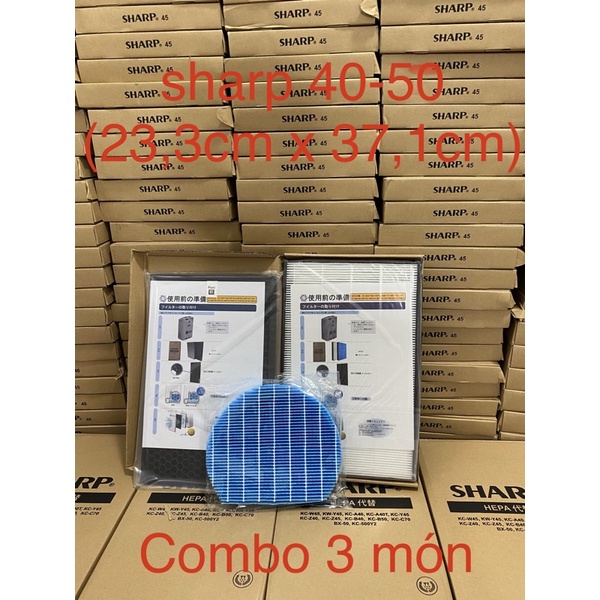 Combo 3 Món (Hepa-Than-Ẩm) Sharp kc-w45, kw-y45, kc-a40, kc-a40t, kc-y45, kc-z40, kc-z45, kc-b40 ...