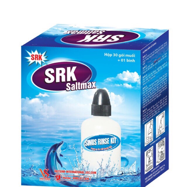 Bình rửa mũi SRK SALTMAX (Hộp 30 gói muối rửa mũi x 2,145g + chai nhựa ...