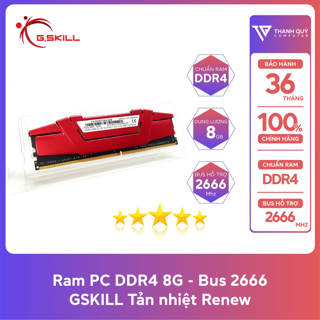 Ram PC DDR4 8G - Bus 2400/2666 Gskill Tản Nhiệt Renew - Bảo hành 36 ...