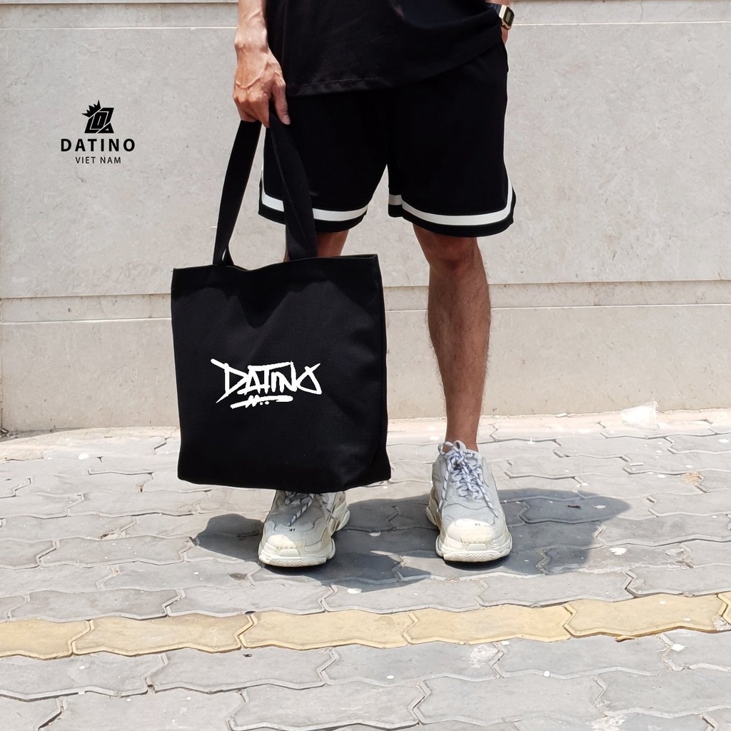 Túi tote canvas DATINO Signature form ngang in lụa Graffiti có dây kéo ...