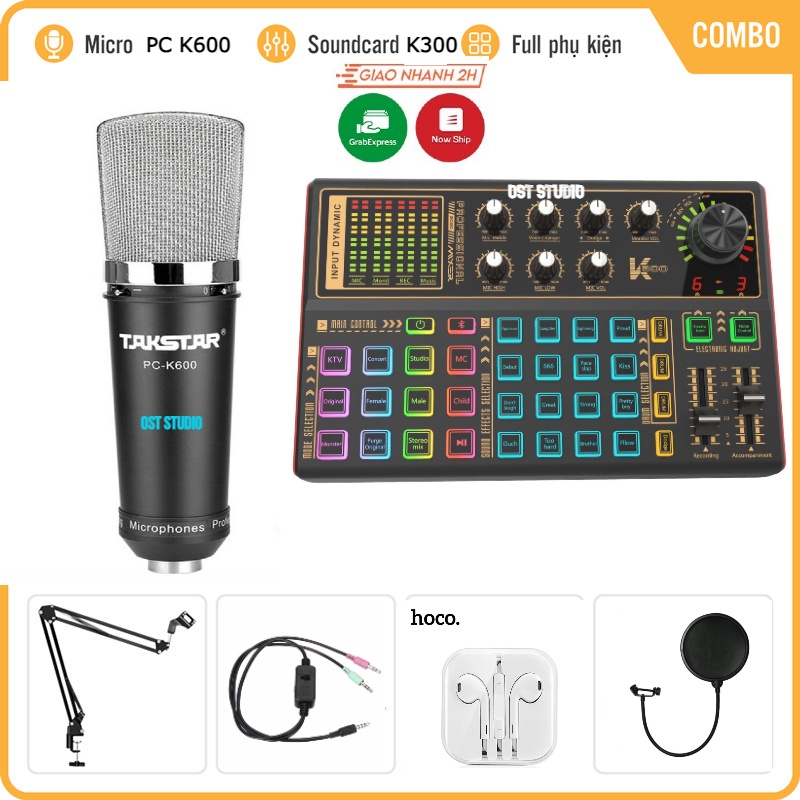 Trọn Bộ Sound Card Thu Âm K300 Mic Takstar PC K600 Livestream , Karaoke ...
