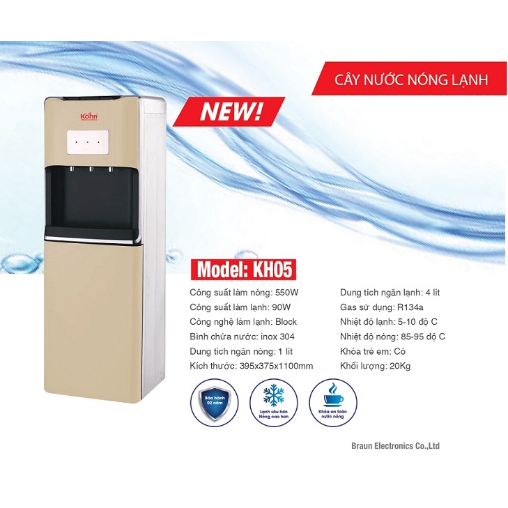 Cây Nước Nóng Lạnh Kohn KH05 -Bình Hút- Khóa trẻ em- Công nghệ Block ...