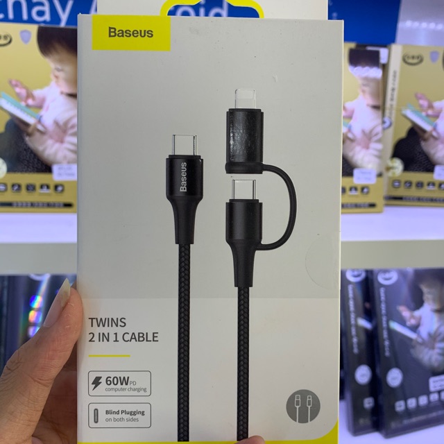 Cáp sạc nhanh 2 đầu Baseus Twins 2 in 1 C To C và C To lighting hỗ trợ truyền dữ liệu và sạc ...