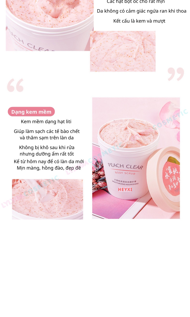 Tẩy tế bào chết body HEYXI Hương Đào Peach Clear 200ml Tẩy da chết toàn ...