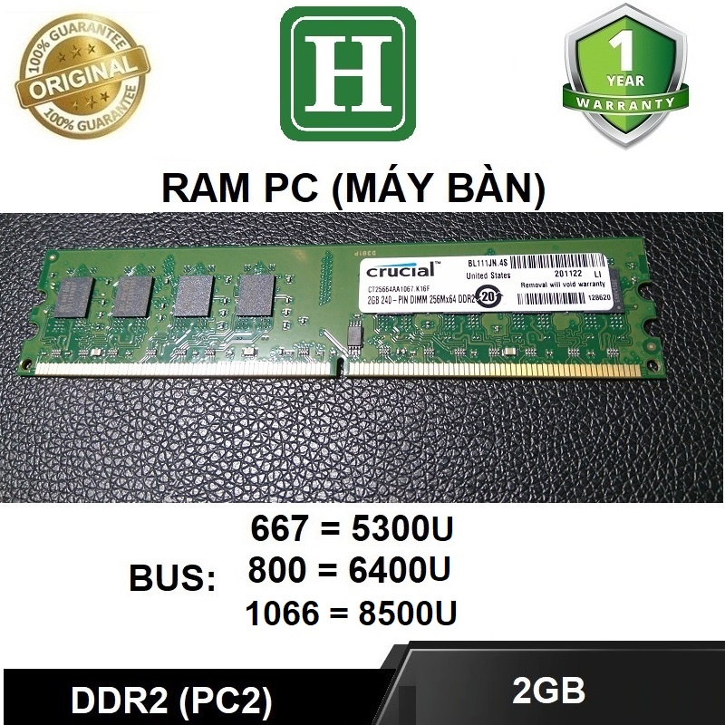 Ram PC DDR2 (PC2) 2Gb bus 1066 - 8500U, bảo hành 6 tháng | Shopee Việt Nam