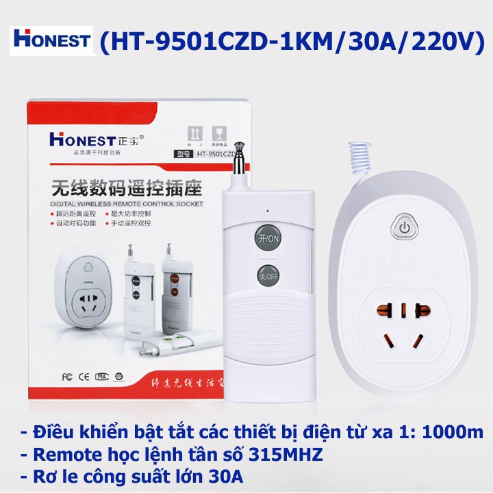 Bộ ổ cắm điều khiển từ xa 1km HONEST HT-9501/30A/220V bộ điều khiển từ ...