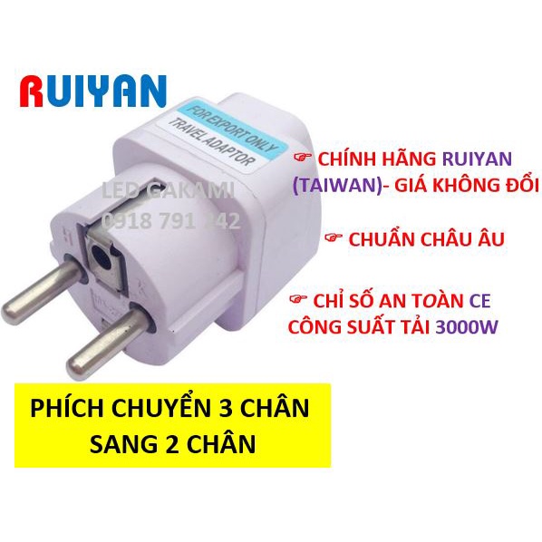 Phích cắm điện RUIYAN ĐÀI LOAN chuyển đổi ổ 3 chân sang 2 chân- đấu nối ...