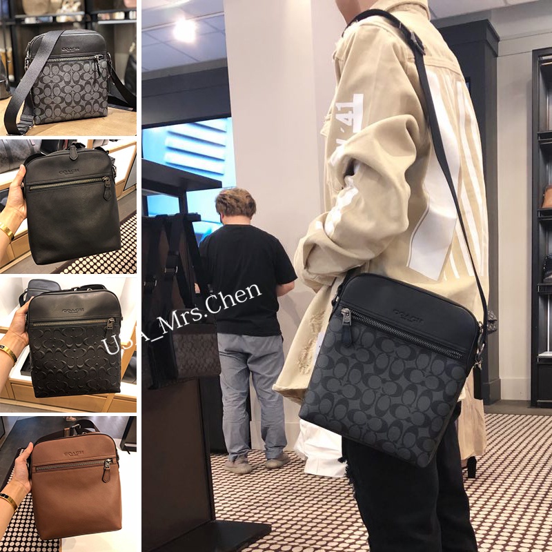 COACH messenger bag, F68014 flight bag, leather men's bag, side ...