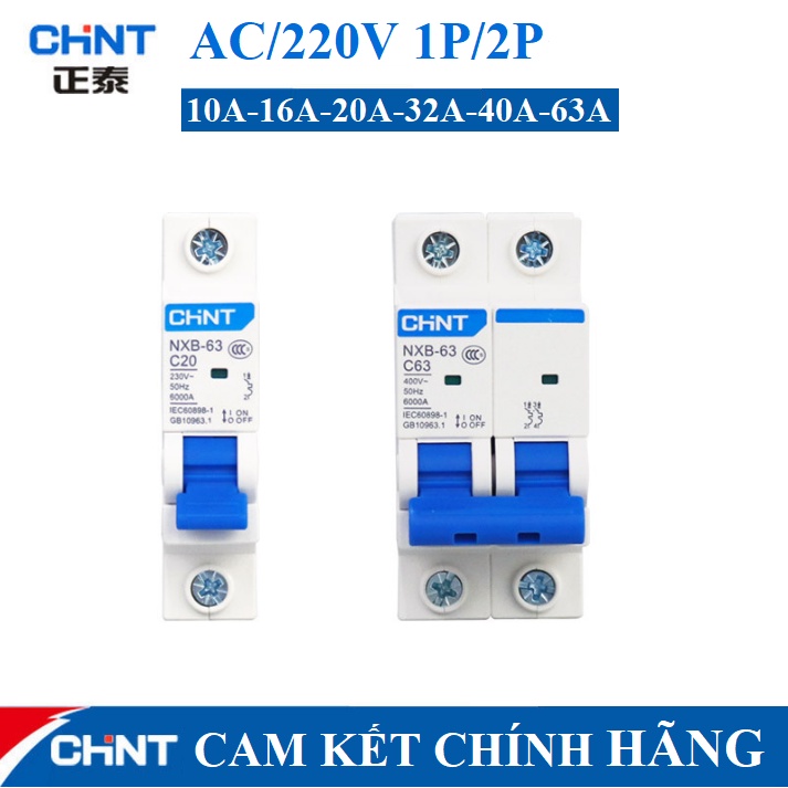 Aptomat MCB 1P 2P AC 220V CHINT 10A đến 63A át tép cb mcb bảo vệ chống ngắn mạch quá tải ...