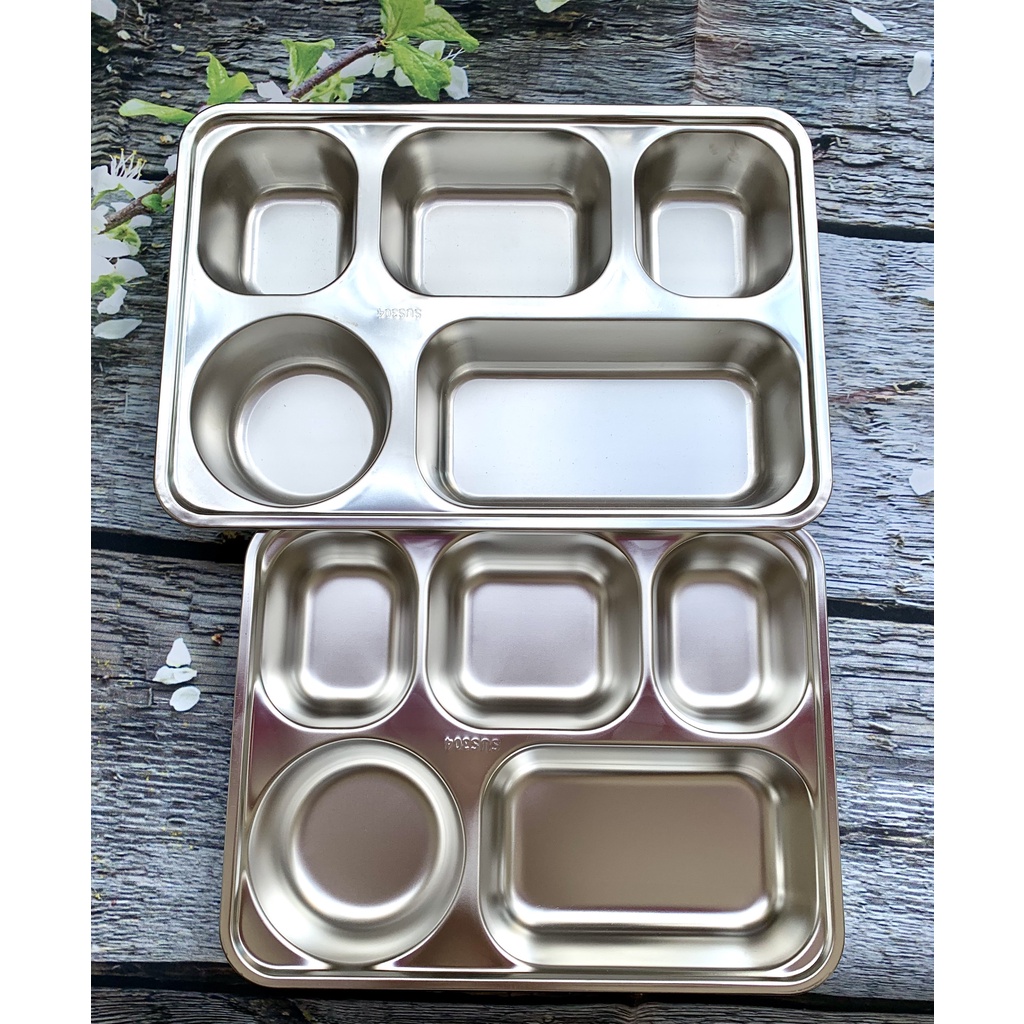 Khay cơm inox 5 ngăn sâu lớn SUS304 (33,5 x 23 x 4,5cm) | Shopee Việt Nam