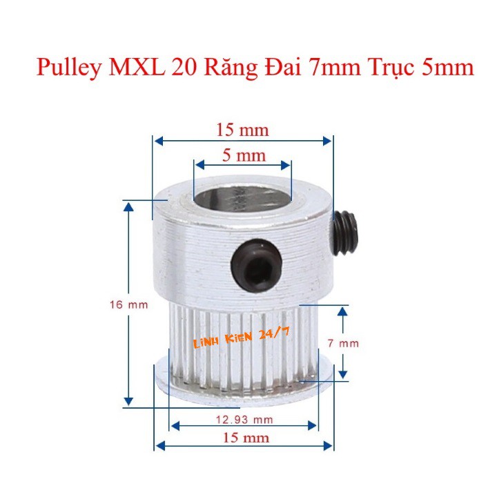 Puly Bánh Răng Nhôm MXL 20 Răng Bản Rộng Đai 7mm Trục 5mm | Shopee Việt Nam