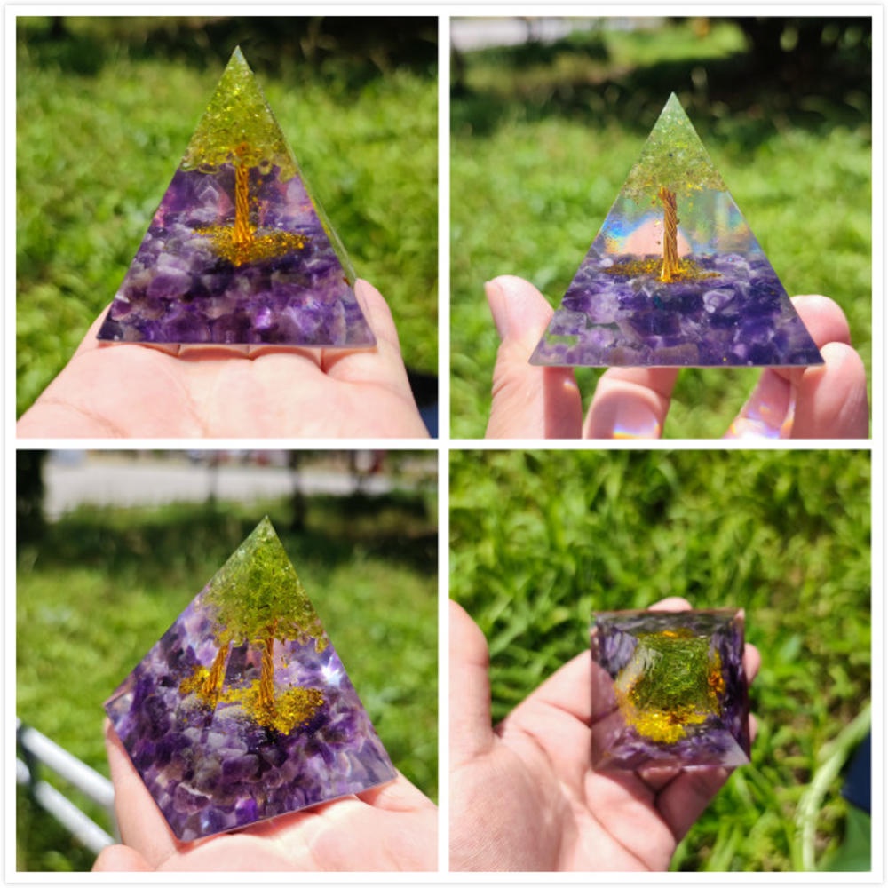 Orgone Pyramid Amethyst Peridot Healing Crystal Energy Generator ...
