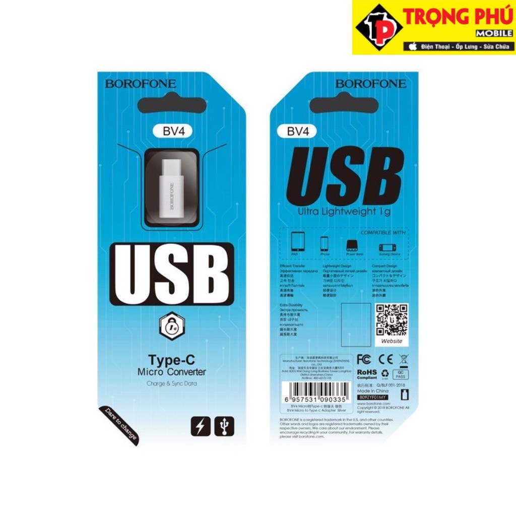 Đầu chuyển BOROFONE BV4 - chuyển đổi dữ liệu OTG từ micro USB sang Type ...