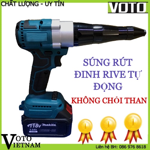 Máy rút đinh tán rive Voto tự động không chổi than dùng pin Makita 18v ...