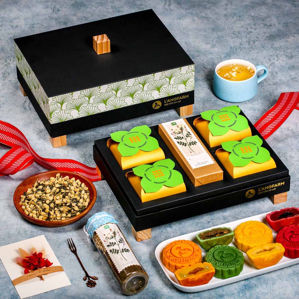 Set quà bánh trung thu L’angfarm 2022, set, mẫu origami lá | Shopee ...