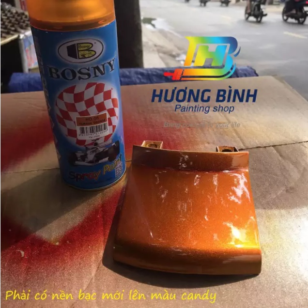 Sơn xịt BOSNY màu Candy Cam Yamaha No.5 (cần sơn trên nền màu Bạc để ...