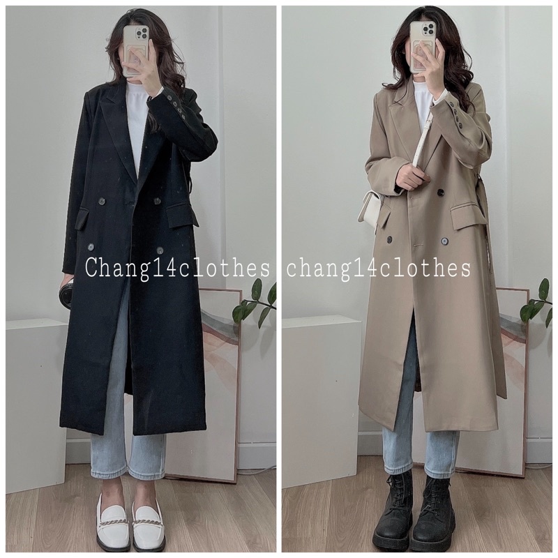 ( sẵn ) Áo khoác vest blazer dáng dài hai lớp basic phong cách đơn giản ...