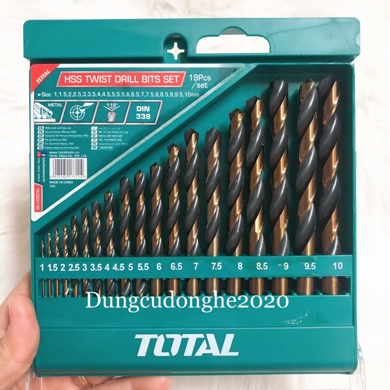 Total Bộ 19 mũi khoan kim loại HSS 1-10mm TACSD0195 | Shopee Việt Nam