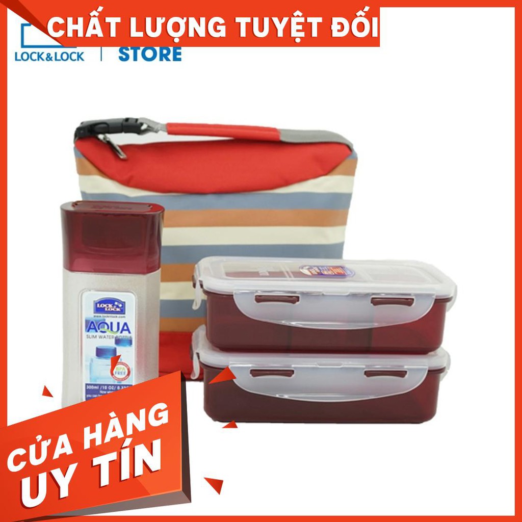 Bộ túi hộp cơm Lock&Lock W/Stripe pattern Bag - Màu đỏ HPL758S3SR ...