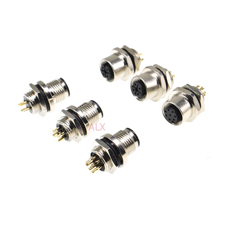 M12 waterproof sensor connector male & female socket 4/5/8 pin panel ...