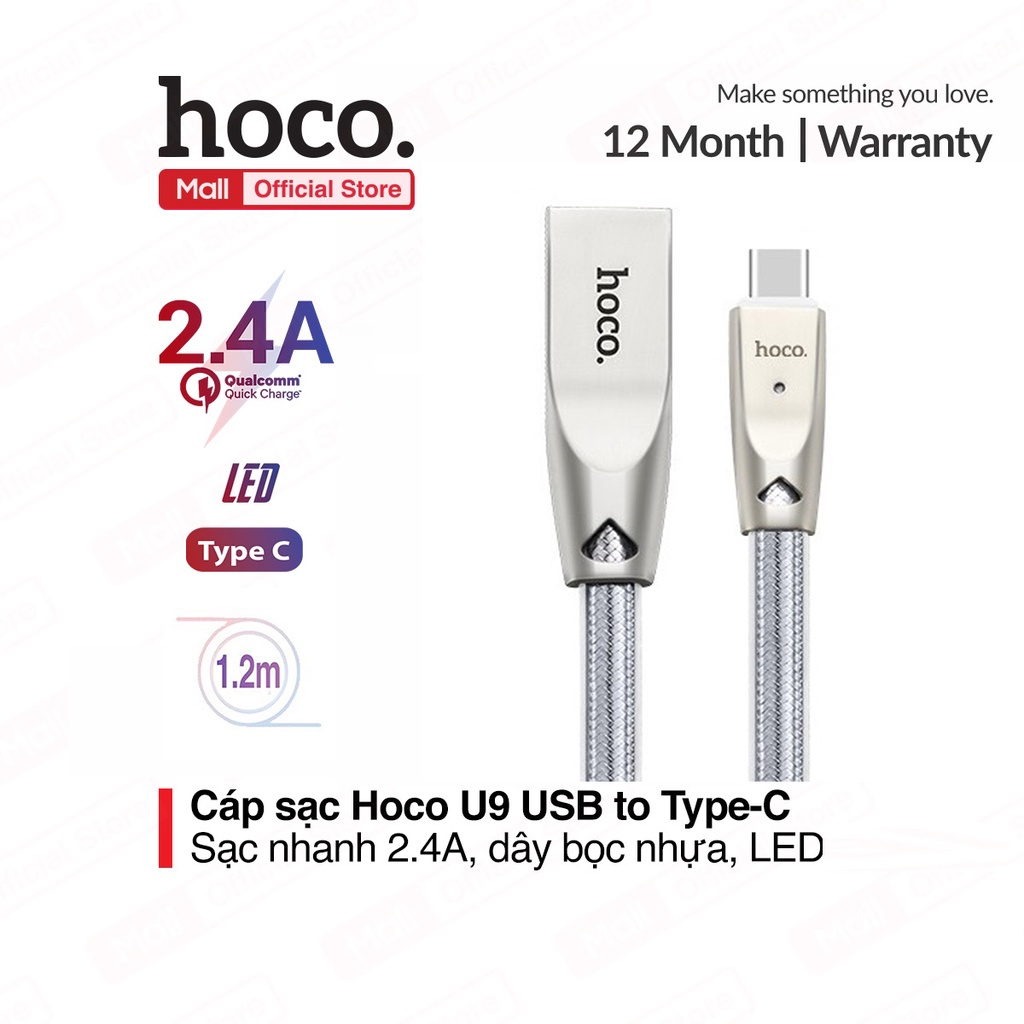 Cáp sạc 2.4A Hoco U9 Type-C dây dẹt truyền dữ liệu nhanh chóng cho ...