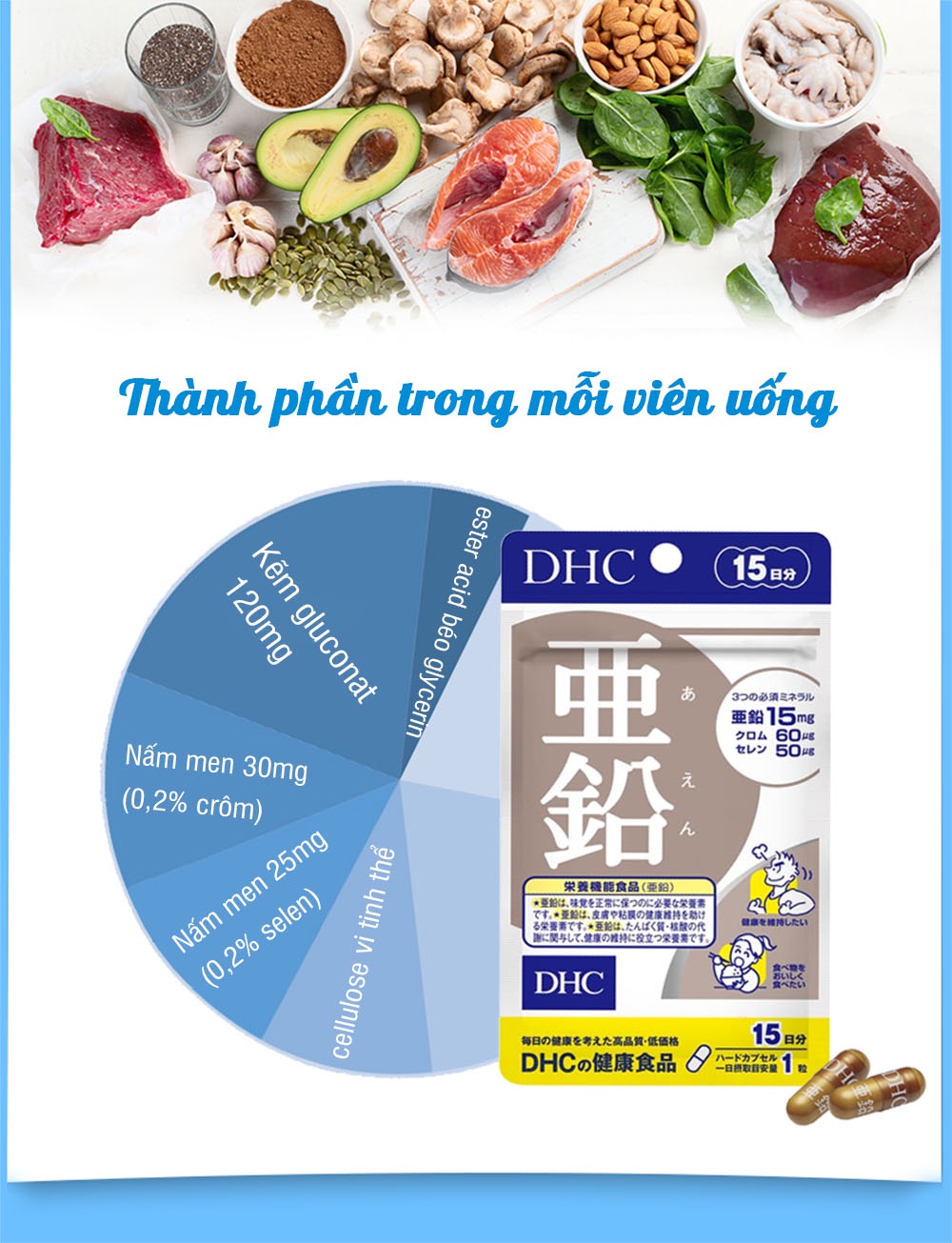 Viên uống kẽm DHC Nhật Bản hỗ trợ giảm mụn tăng cường đề kháng gói 15 ngày, 30 ngày Zinc ...