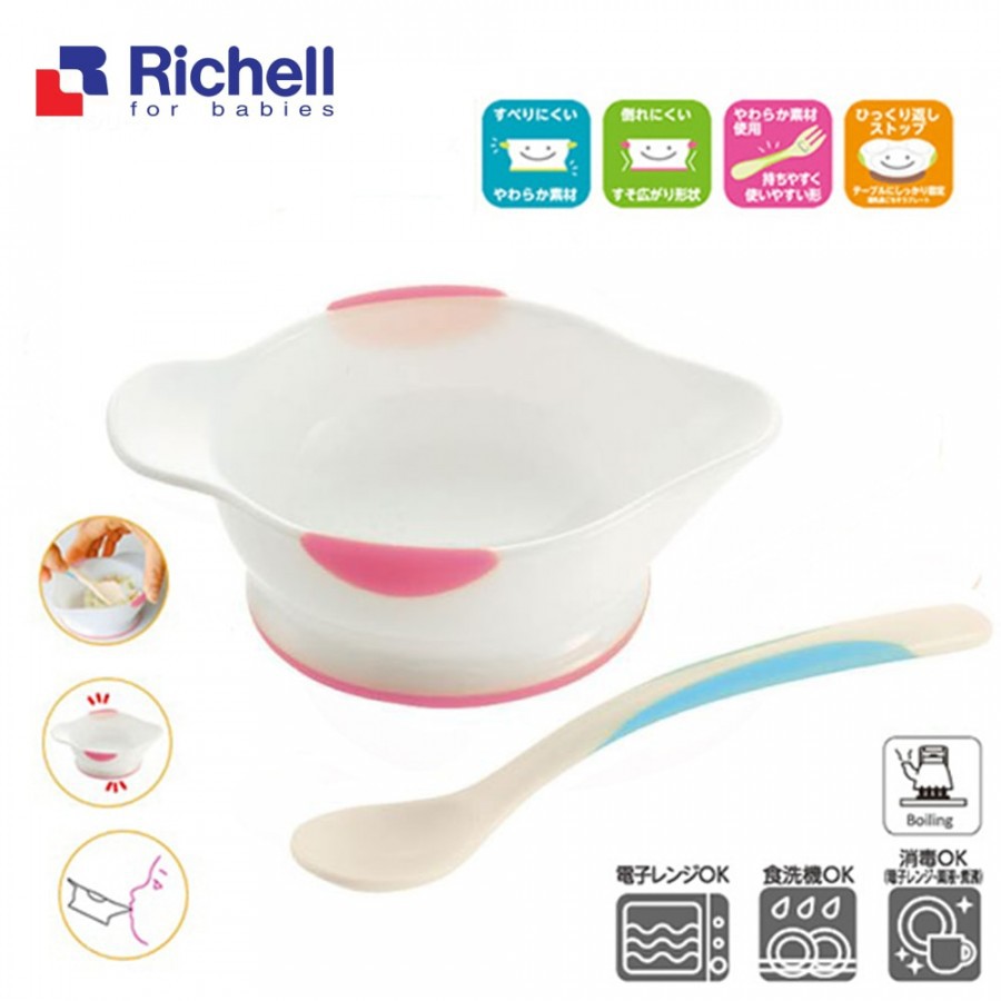 Bộ chén + muỗng thìa Richell cho bé ăn dặm | Shopee Việt Nam