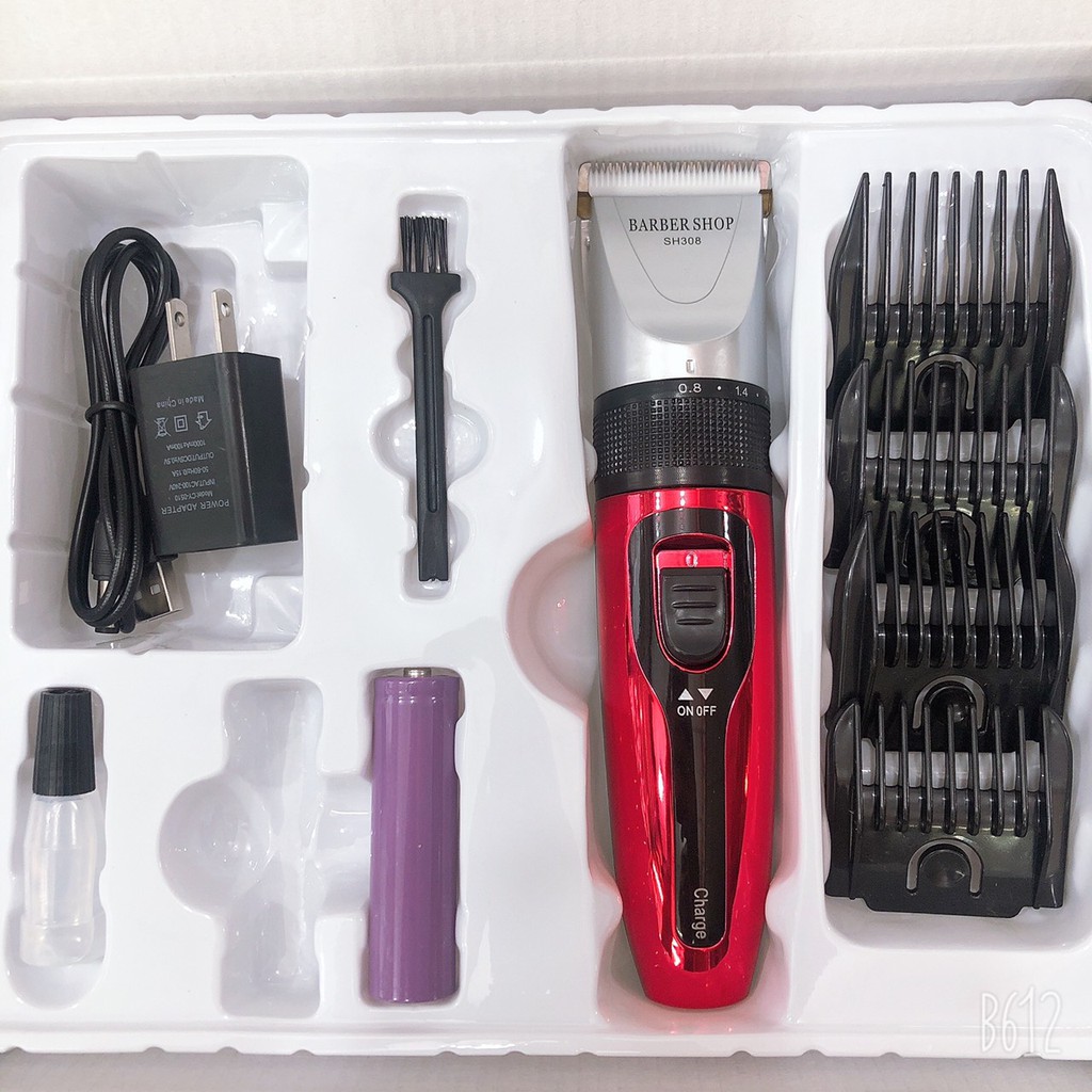 Tông đơ cắt tóc tại nhà SH 308 ,lưỡi sứ,máy êm,tặng kèm pin dự phòng ...