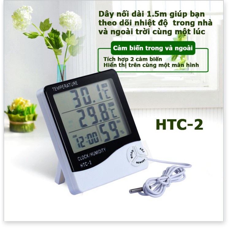 Đồng hồ đo nhiệt độ, độ ẩm, thời gian thực HTC1, HTC2 có đầu cảm biến nhiệt bên ngoài, đồng hồ ...