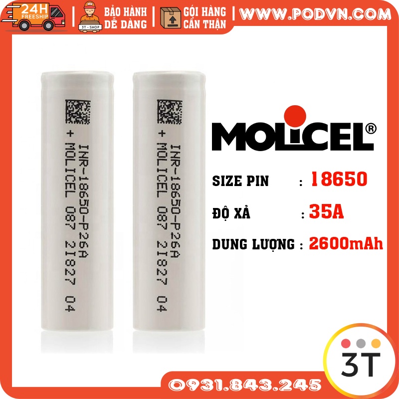 Pin Molicel P26A lithium INR 18650 35A 2600mah / li ion 21700 P42A 45A ...