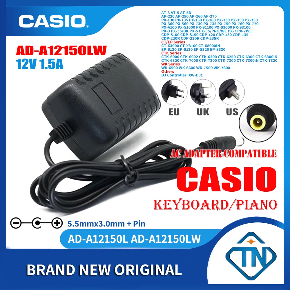 Bộ Chuyển Đổi Nguồn 12V 1.5A AC/DC AD-A12150LW Cho Đàn Casio WK-6500 WK-6600 WK-7500 WK-7600 ...