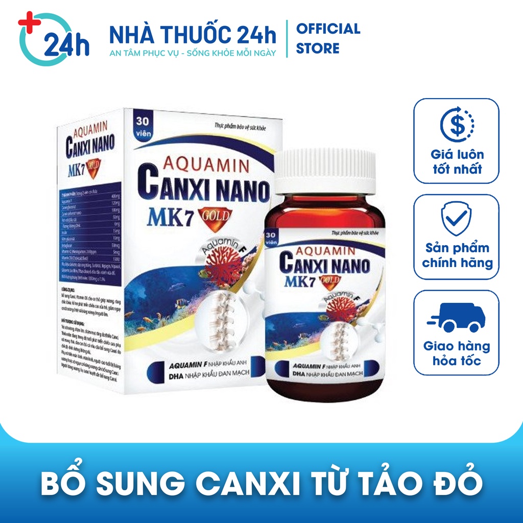 Viên uống Aquamin canxi nano mk7 gold - tăng chiều cao, ngừa loãng xương từ tảo biển đỏ - Hộp 30 ...
