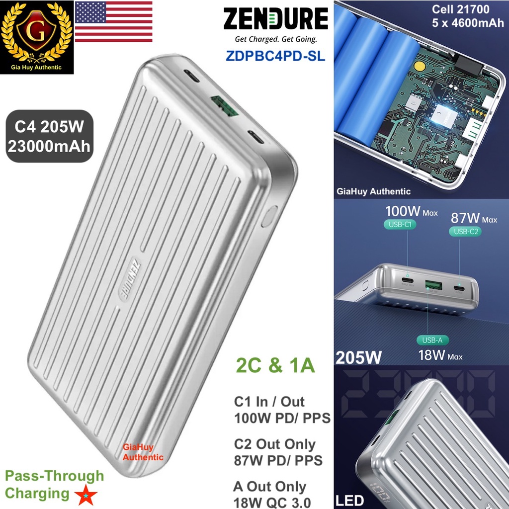 Pin sạc dự phòng ZENDURE C4 ZDPBC4PD-SL 23000mAh 205W 2C-1A (C1 100W ...