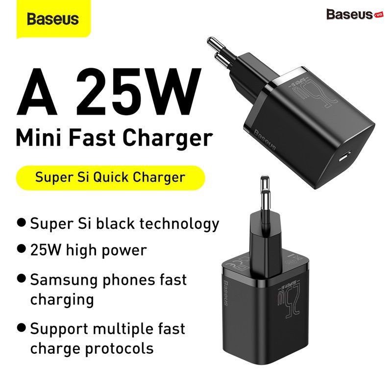 Chính Hãng Bộ cóc sạc nhanh, nhỏ gọn Baseus Super Si 25W (Tặng kèm cáp ...
