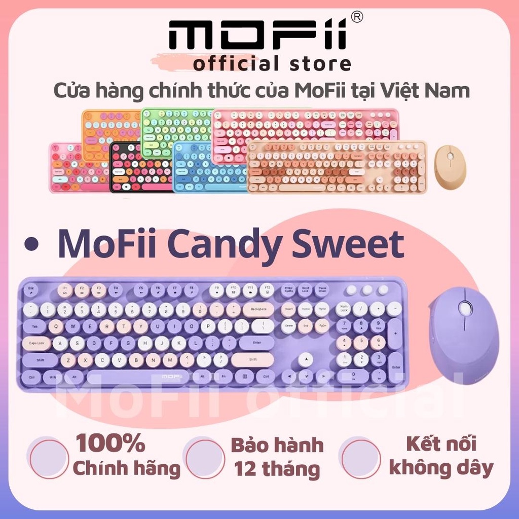 COMBO BÀN PHÍM VÀ CHUỘT KHÔNG DÂY GIẢ CƠ MOFII CANDY SWEET - MOFII N720 DÙNG CHO PC, LAPTOP ...