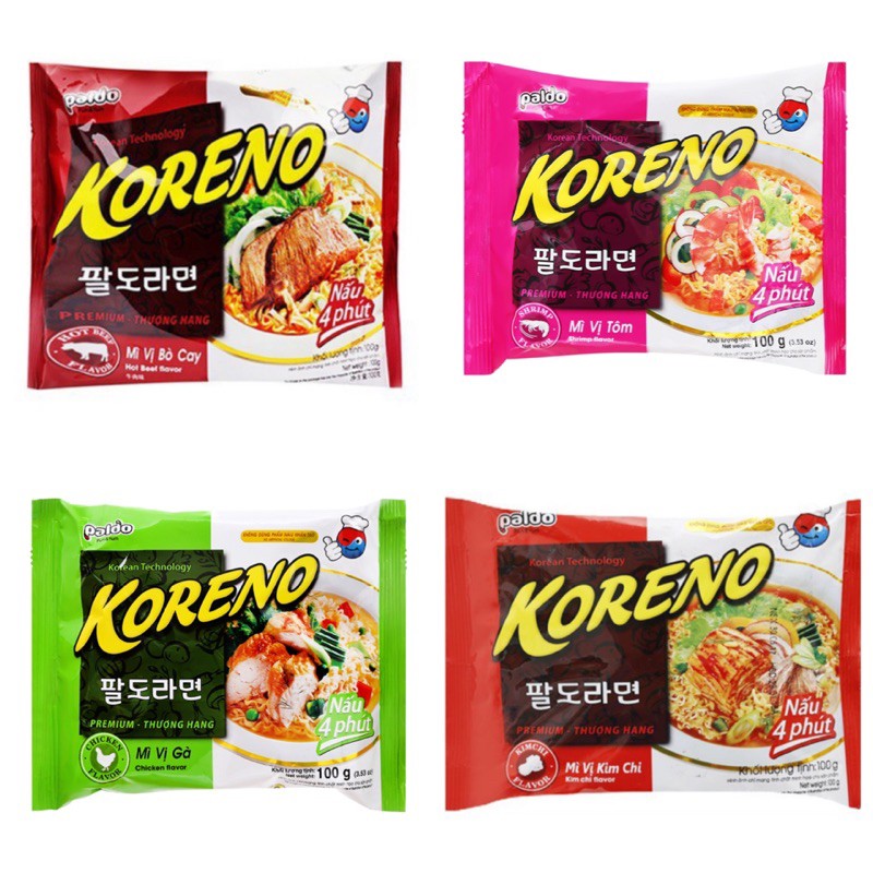 MÌ KORENO PALDO VỊ GÀ/ KIM CHI/ BÒ CAY/ TÔM GÓI 100G | Shopee Việt Nam