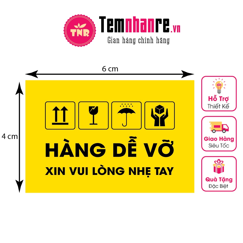 Combo 25c sticker hàng dễ vỡ Temnhanre.vn kích thước 6 x 4 cm | Shopee ...