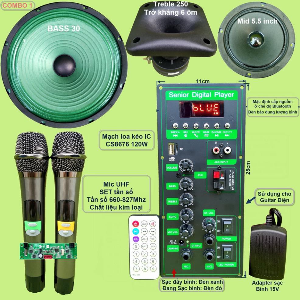 Mạch loa kéo 3 tấc đơn 3 đường tiếng CS8676 công suất 120W kèm Bass 3 ...