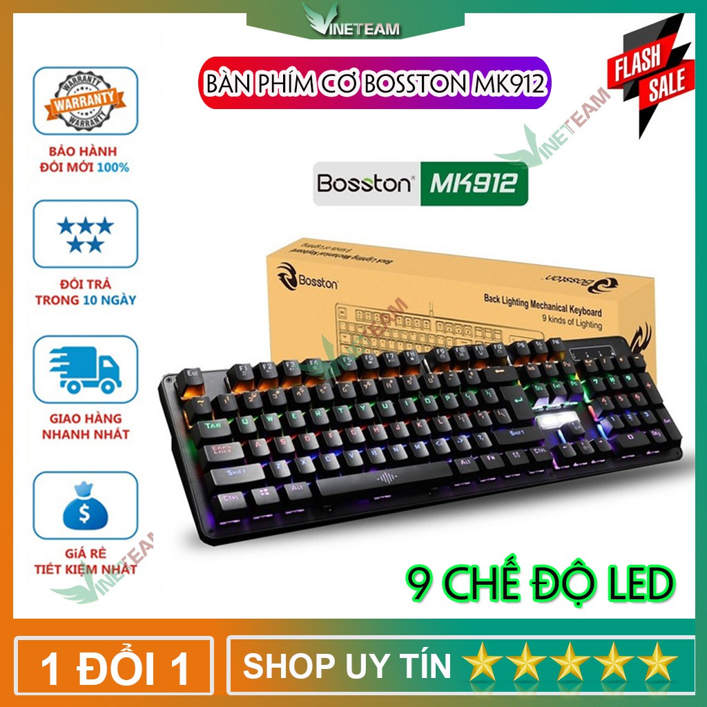 Bàn phím cơ gaming Bosston MK912 /MK912A /Red, Blue switch Led Rainbow ...