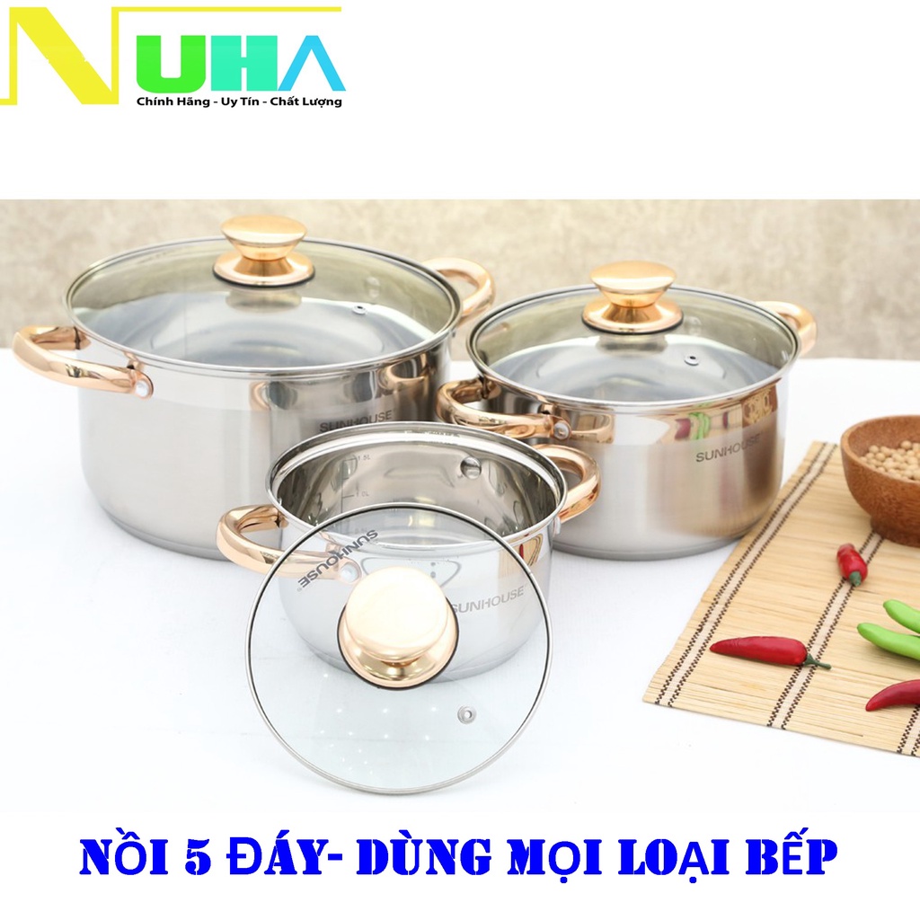 Bộ Nồi SUNHOUSE / EBBERG Inox cao cấp đáy dày 5 Lớp (16-20-24cm)có bán ...