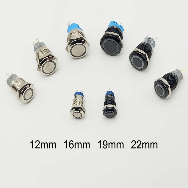 12mm Điện Tử Pin Chân Đèn Led Kim Loại Nút Nhấn Màu Đen Vỏ Bạc Tạm Thời