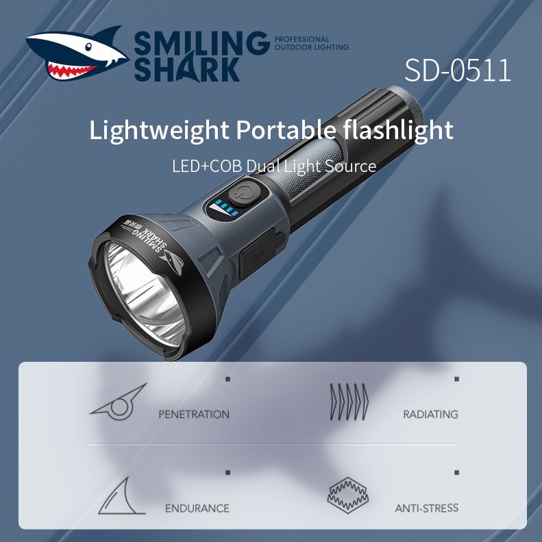 Đèn pin cầm tay SMILING SHARK SD0511 LED COB siêu sáng sạc USB 18650 ...