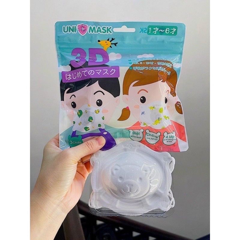 Set 3 chiếc khẩu trang 3D UNI MASK cho bé 3m-3 tuổi( vỏ màu xanh ...